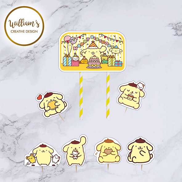 7-pack POMPOMPURIN Birthday Cake Topper Cake Topper | Shopee Malaysia