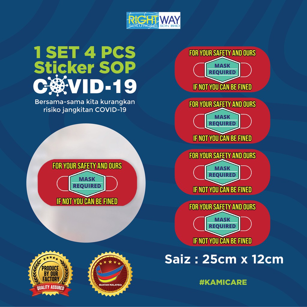 STICKER SOP | 1 SET 4 PCS | FOR YOUR SAFETY AND OURS | RED | 25CM X ...