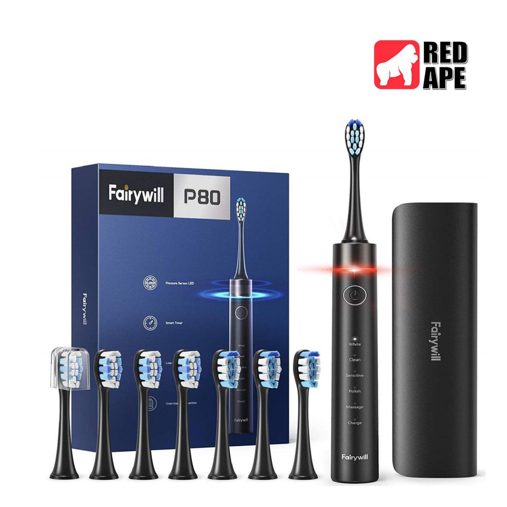 Fairywill P80, Electric Toothbrush: Pressure Sensor, LED 5 Modes, USB ...