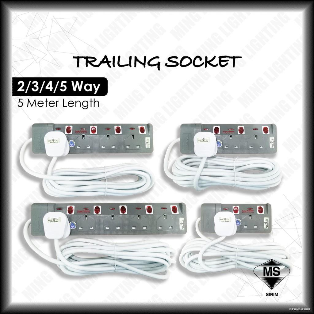 ๑[Sirim] 5M Extension Trailing Socket w Neon Plug Adaptor Multiple Universal Adapter Cord 2/3/4 ...