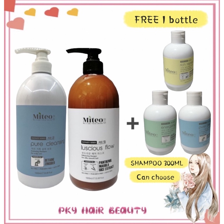 MITEO SET PURE CLEANSING SHAMPOO 1L + MITEO HAIR MASK 1L + MITEO ...