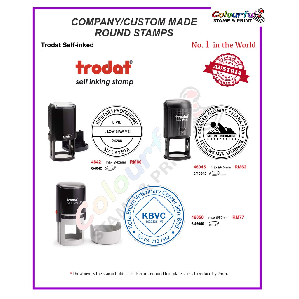 Trodat Self-inked Round Company Custom Rubber Stamp. 100% Hight Quality ...