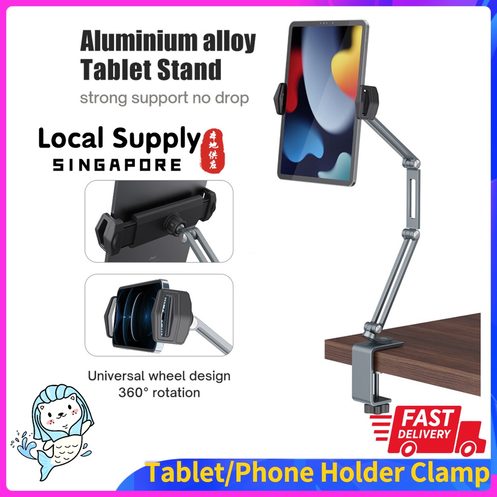 SG Adjustable Tablet Stand, Aluminium Tablet Phone Holder Clamp 360 ...