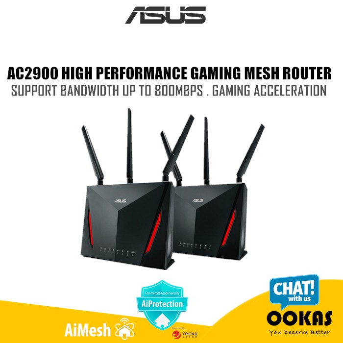 Asus RT-AC86U AC2900 Dual Band Wifi 2.4GHz + 5GHz Gigabit Gaming Router Wireless AC AiMesh Unifi ...