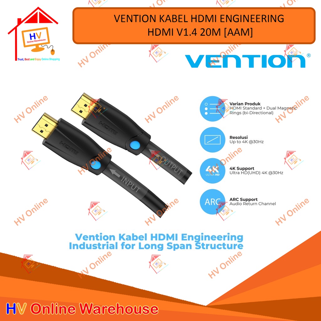 Vention HDMI Cable Engineering Industrial V1.4 Male to Male 20M [AAM] | Shopee Malaysia
