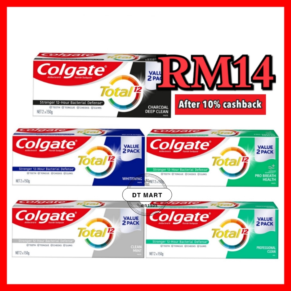 Colgate Total Toothpaste Value Pack 2x150g (Charcoal/Clean Mint/Pro ...