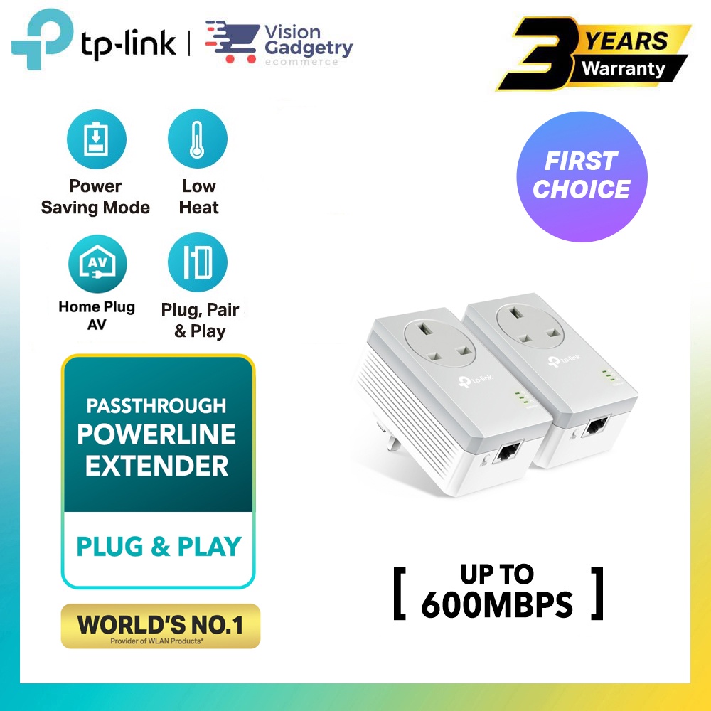 TP-Link TL-PA4010P Kit Gigabit Passthrough Powerline AC Range Extender ...