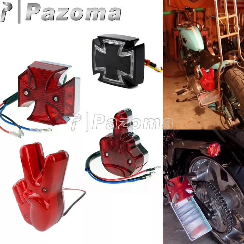 Motorbike Universal LED Tail Brake Light Iron Cross Scissors Hand ...