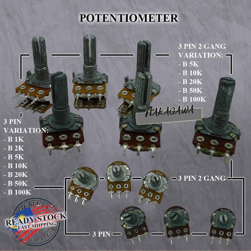 3PIN 1 GANG / 6PIN 2 GANG 20MM SHAFT VR SWITCH POTENTIOMETER VARIABLE ...