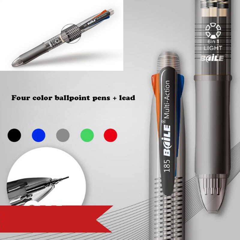 1pc 5-In-1 Multi-Function Ballpoint Pen Four Colors 0.7mm Ballpoint Pen ...