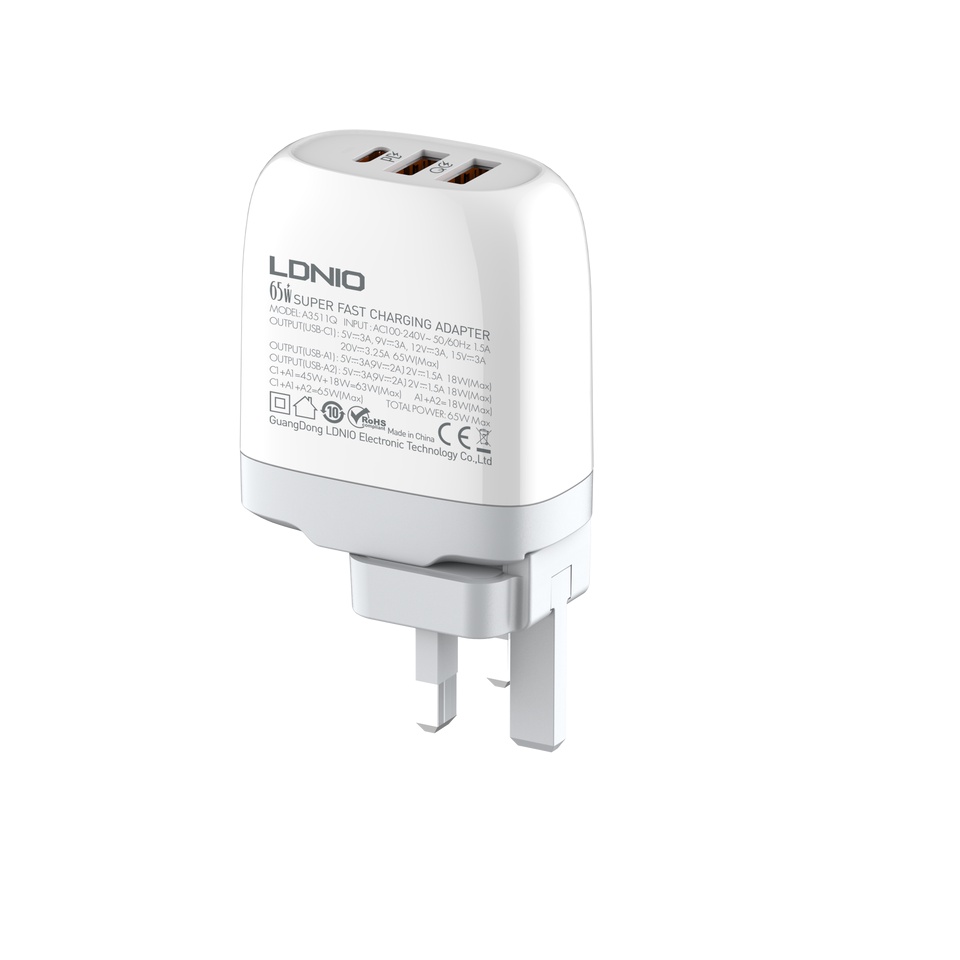 LDNIO A3511Q Super Fast Charging Charger PD Gan 65W QC 3.0 UK Plug ...