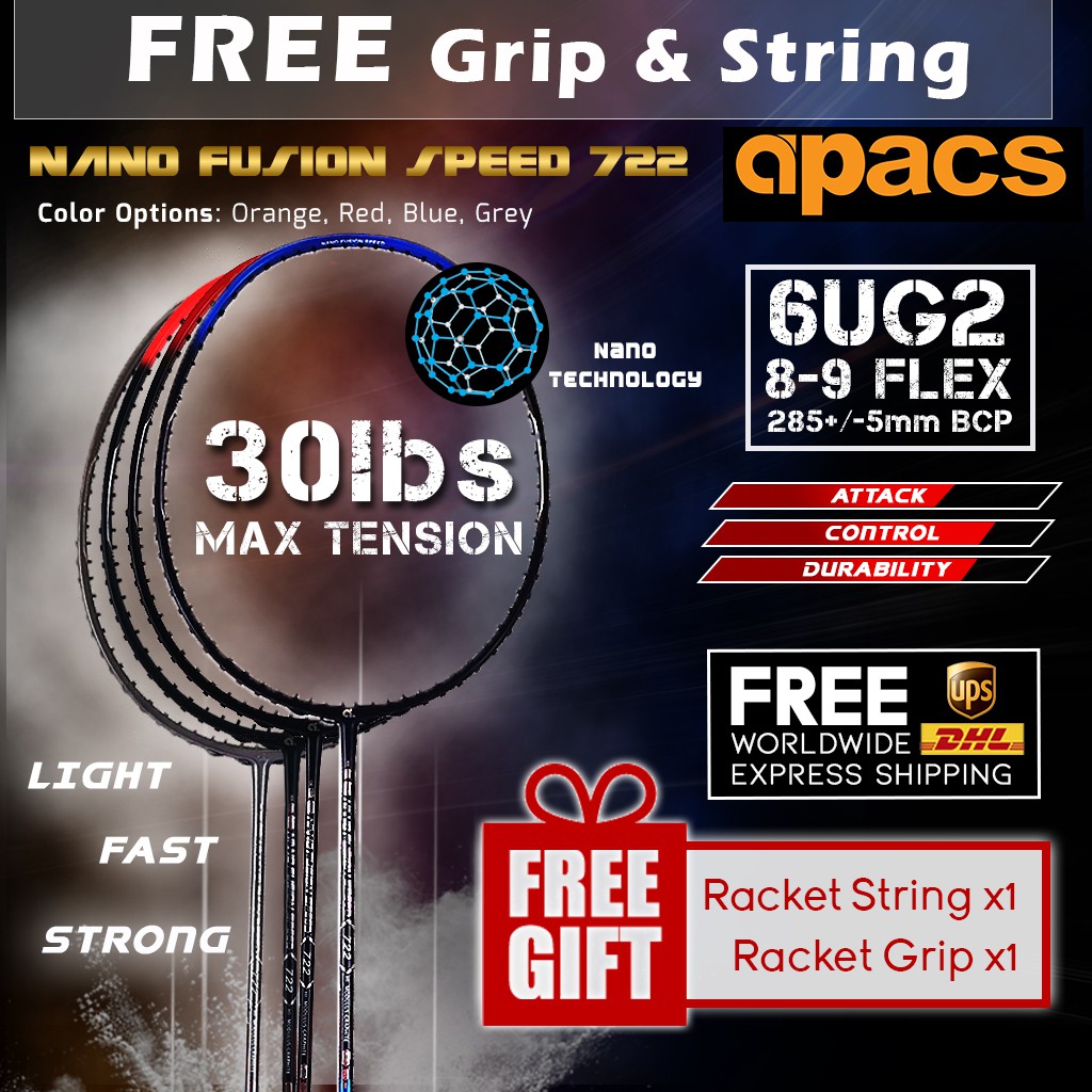 100% ORIGINAL PRODUCTS Apacs Nanofusion 722 Badminton Racket (FREE ...
