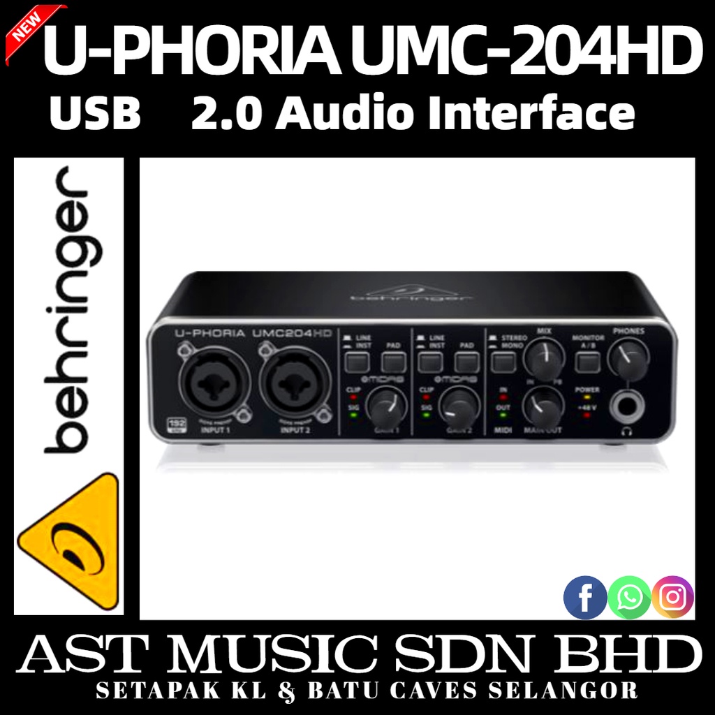Behringer U-Phoria UMC-204HD USB 2.0 Audio Interface (UMC204HD / UMC ...