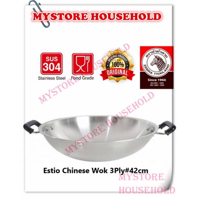 (100% Original) Zebra Thailand Stainless Steel 42cm 3 Ply Chinese Wok ...