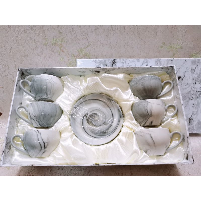 Marble Ceramics Tea cups+Saucers+Box Coffee cups set Cup with Plate Tea ...