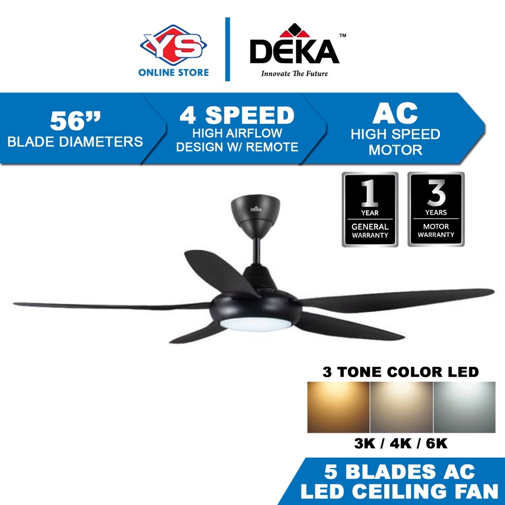 Deka 4 Speed 5 ABS Blade Mixtone Ultra Bright LED Ceiling Fan DR20L (56 ...