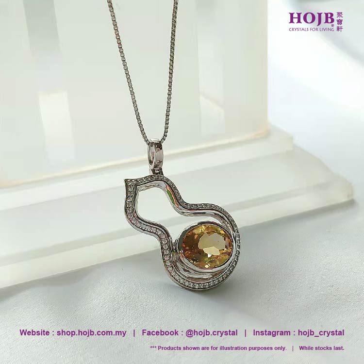 HOJB High Grade Citrine 6A Gourd(Wulu) S925 Pendant 10x12mm 聚寶軒天然优质黄水晶6A招财葫芦S925银吊坠10x12mm ...