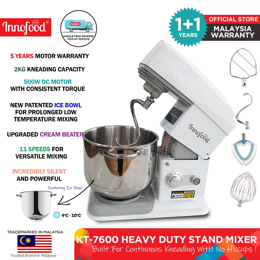 Innofood Heavy Duty Professional Silent Stand Mixer - White (7L) KT ...