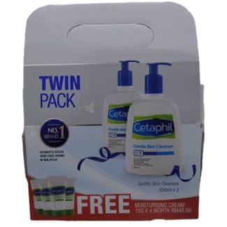 CETAPHIL TWIN PACK GENTLE SKIN CLEANSER 500MLx2 FREE MOISTURISING CREAM ...