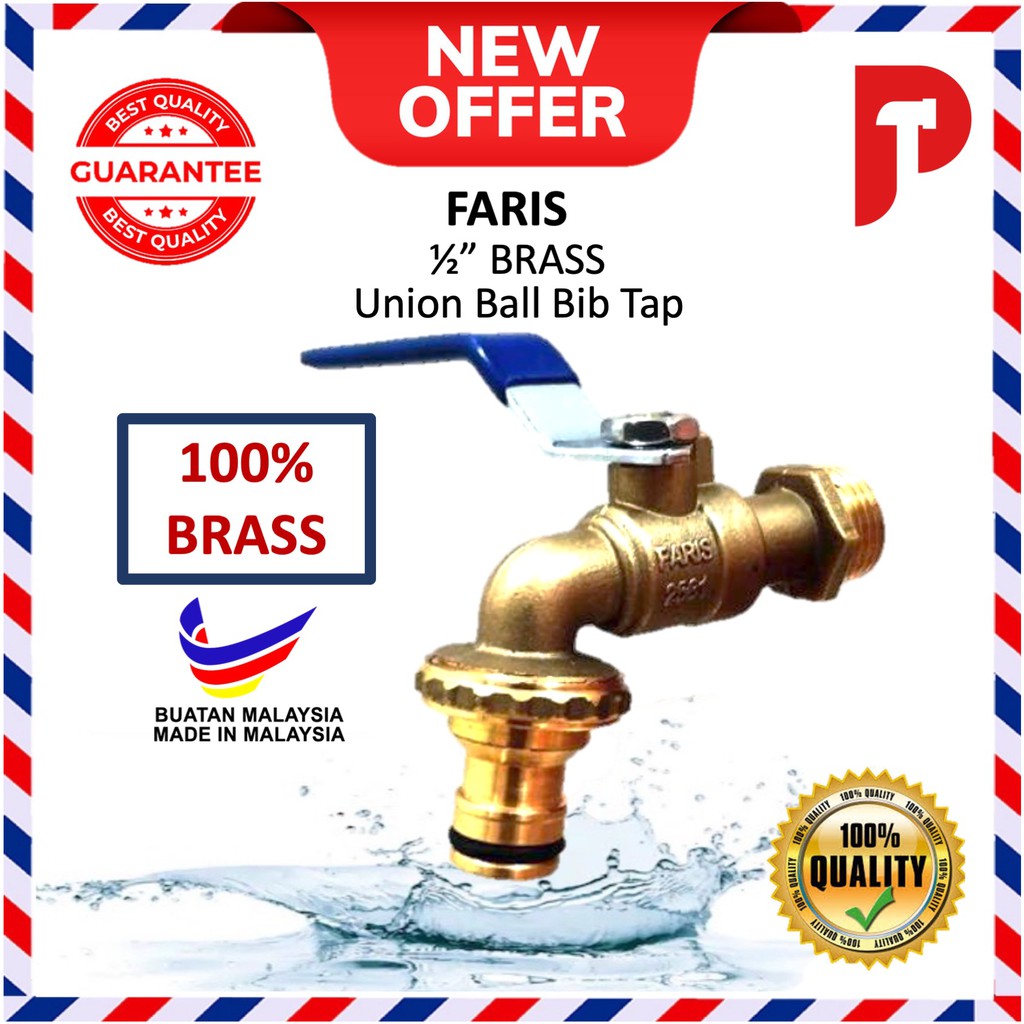 1/2" Union Ball Bib Water Tap 🔥 Ready Stocks 🔥 Blue 100% Brass | Shopee Malaysia