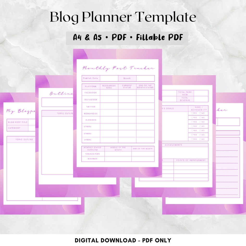 [PDF] Printable & Fillable Blog Planner Template, Printable Planner ...