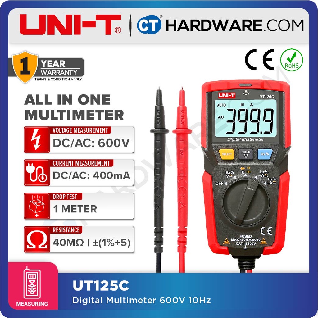 UNI-T UT125C Digital Multimeter 600V 10HZ | Shopee Malaysia