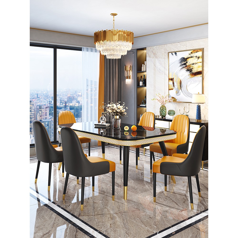 Elegant Luxury Marble Dining Table Chairs Set With Leather High-End ...