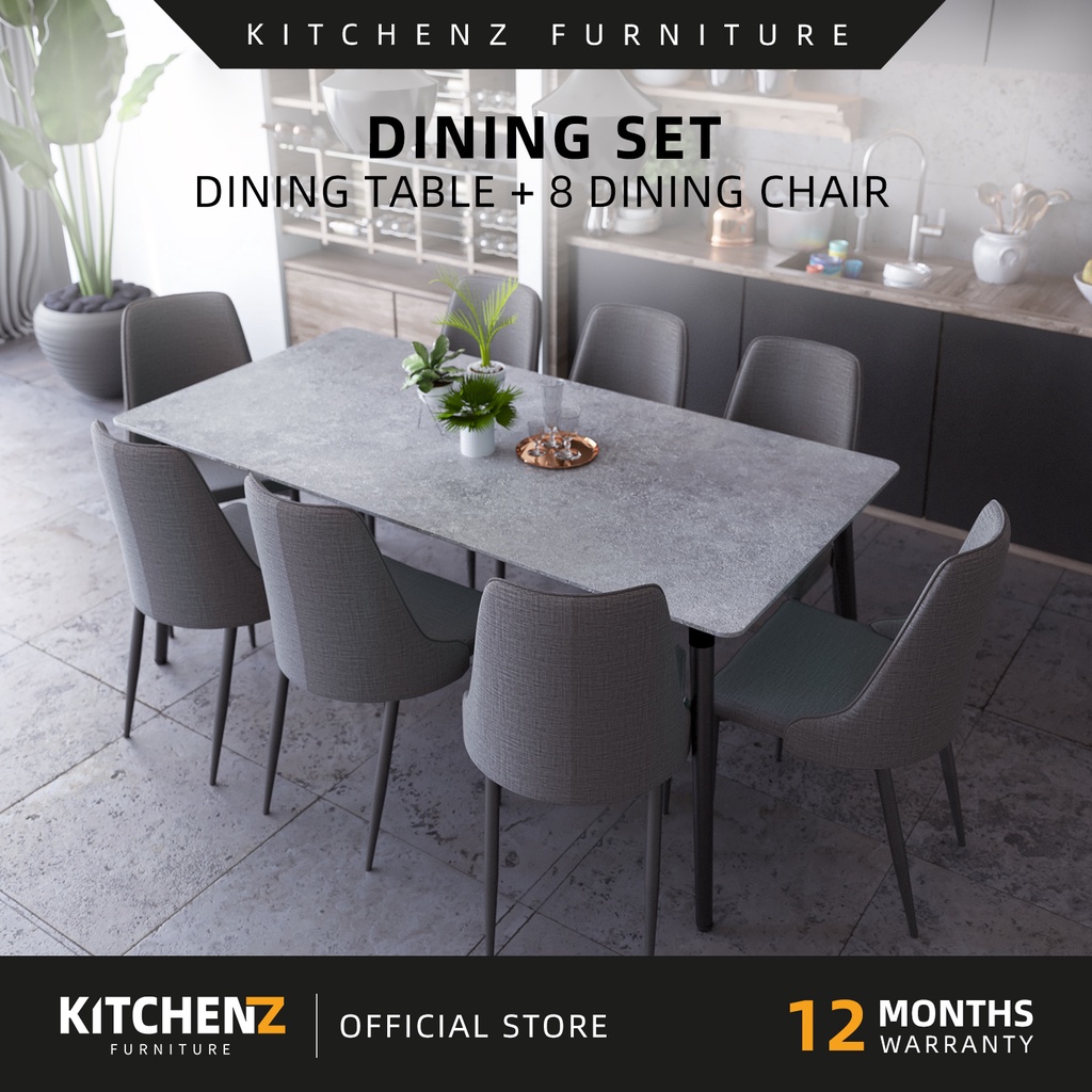 KitchenZ Modern Dining Table Set 1 Table + 8 Dining Chairs Meja Makan ...