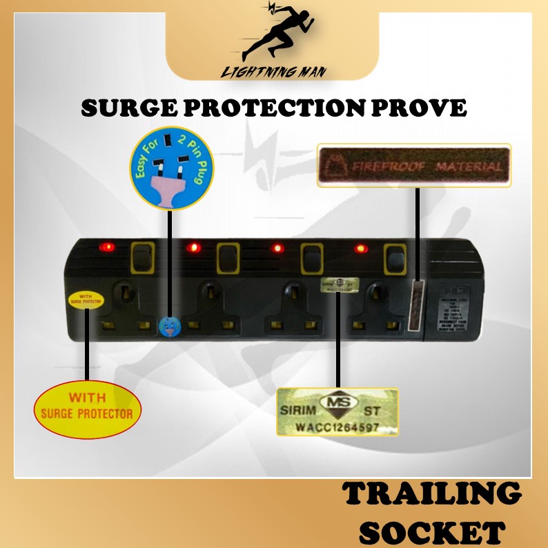 Sirim 3m Black Gim 3 4 5 Way Surge Protector Black Portable Trailing Socket Extension Plug