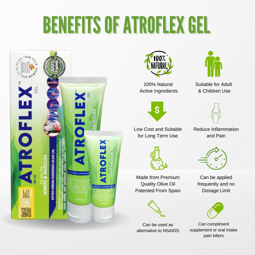 ATROFLEX GEL 50ml Extra Virgin Ozonated Olive Oil for Knee, Joints and ...