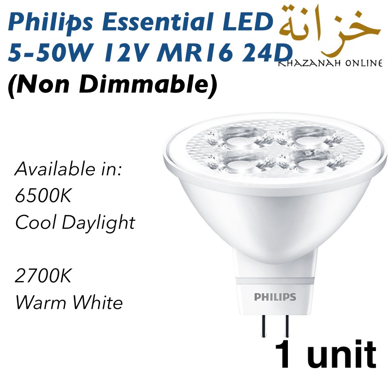 Philips Essential LED Spot MR16 5W 12V 24D Non Dimmable ( 6500K Cool ...