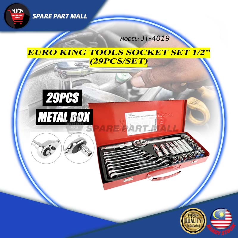 EURO KING TOOLS SOCKET SET 1/2” (29PCS/SET)/ SPANNER WRENCH RATCHER KIT ...