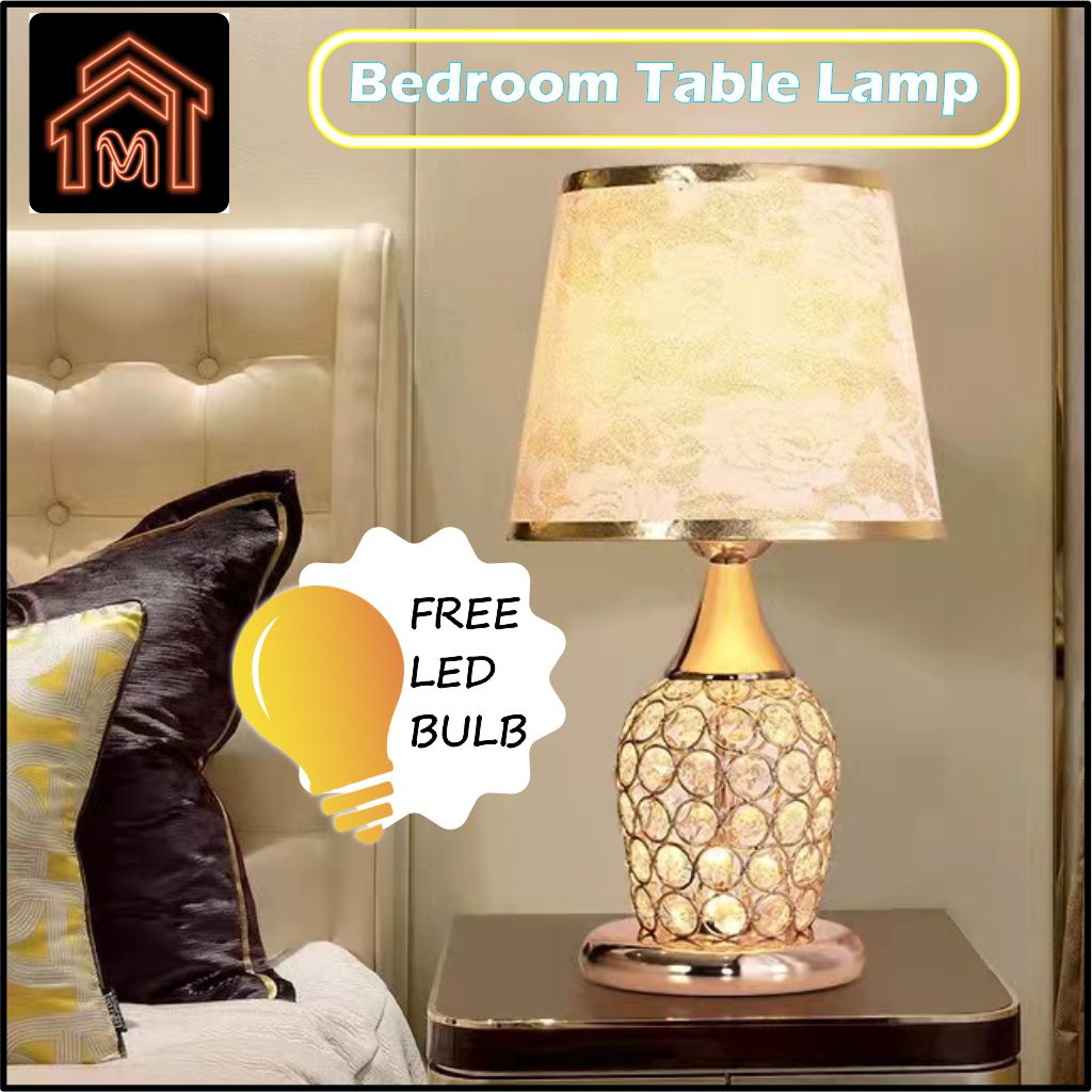 Ready Stock ~ Modern Classic LED Crystal Bedroom Table Lamp Side Lampu ...