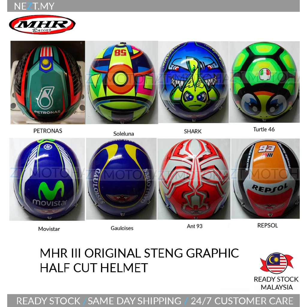 MHR III ORIGINAL STENG GRAPHIC HALF CUT HELMET KURA-KURA VR46 Petronas ...
