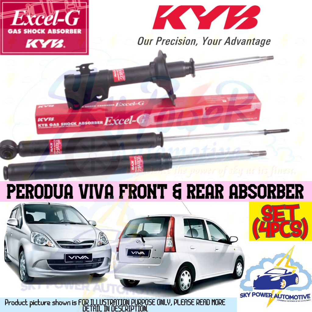 PERODUA VIVA KAYABA (KYB) EXCEL-G GAS SHOCK ABSORBER (FRONT 2PCS + REAR 2PCS = SET 4PCS ...