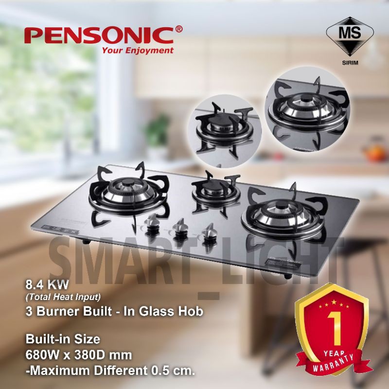 Pensonic PGH-413N / PGH-425G Built In Gas Hob Gas Cooker Dapur Kaca 3 ...