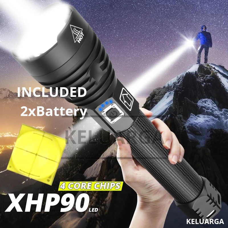 Powerful Light XHP90 LED flashlight USB Zoomable Torch 3 modes lamp ...