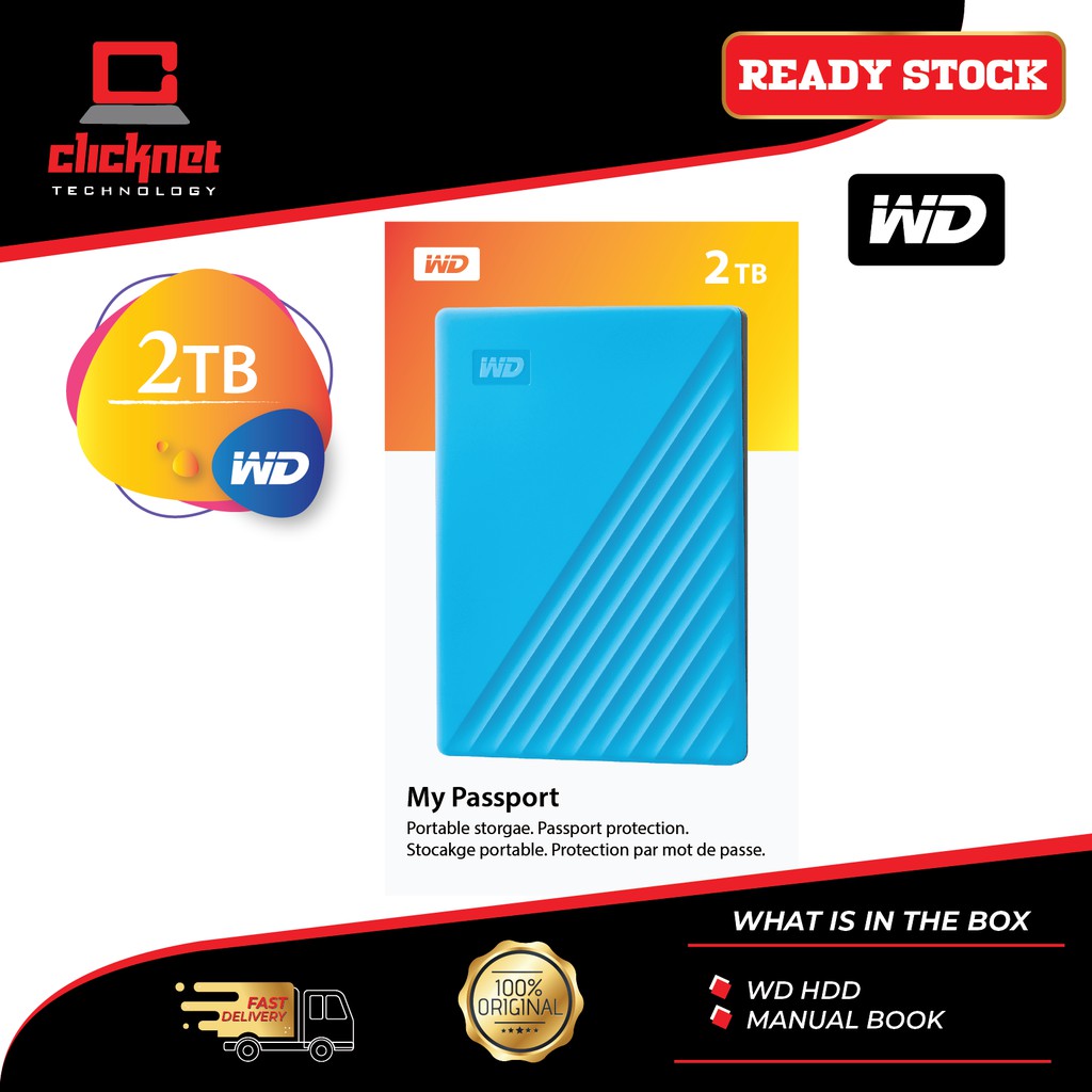 WD 2TB Hard Drive My Passport Portable External BLUE (USB 3.2 ...
