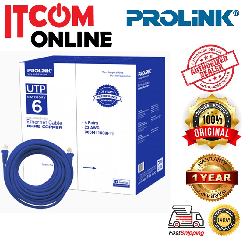 PROLINK CAT6 23M 23AWG 24M 24AWG FULL COPPER UTP NETWORK CABLE 305M ...