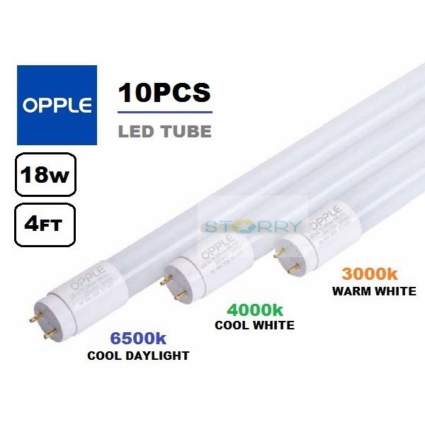 10pcs BUNDLE OPPLE 18w T8 LED Tube 4ft 1200mm COOL WHITE 4000K, Mentol ...