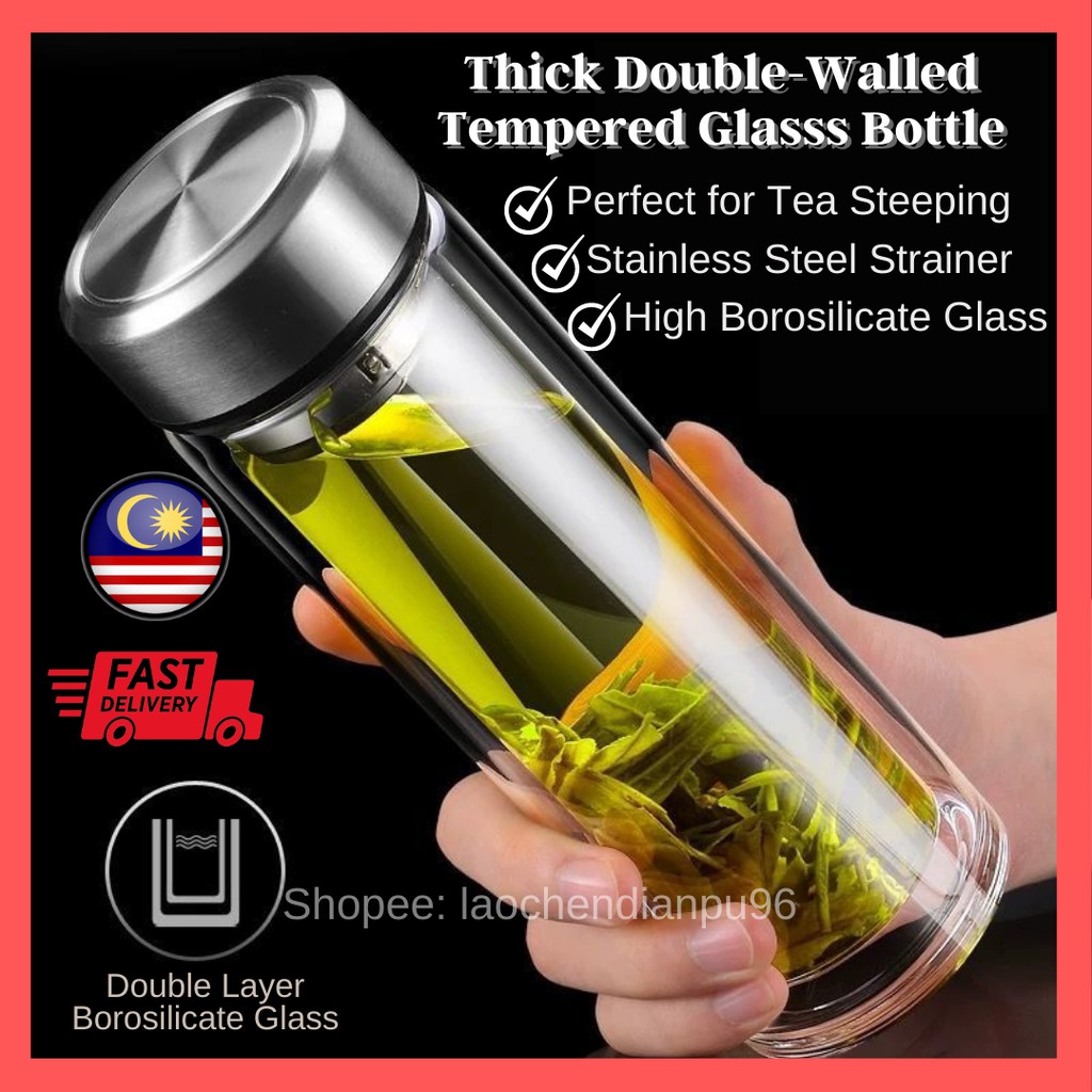 [PREMIUM QUALITY] 300ml/ 450ml Double Tempered Glass Tea Filter Bottle ...
