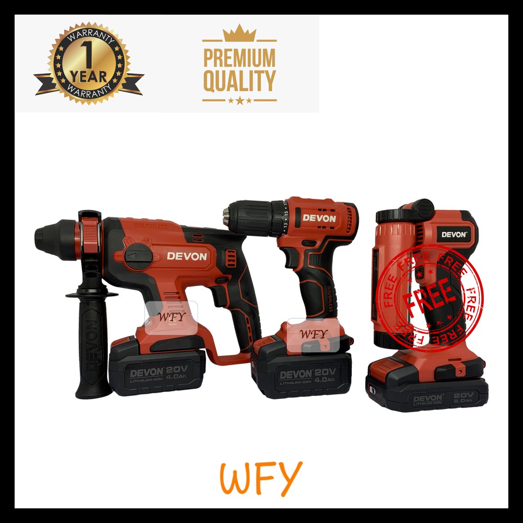 Cordless Rotary Hammer Drill 20mm & Drill 13mm Combo Set Devon ...