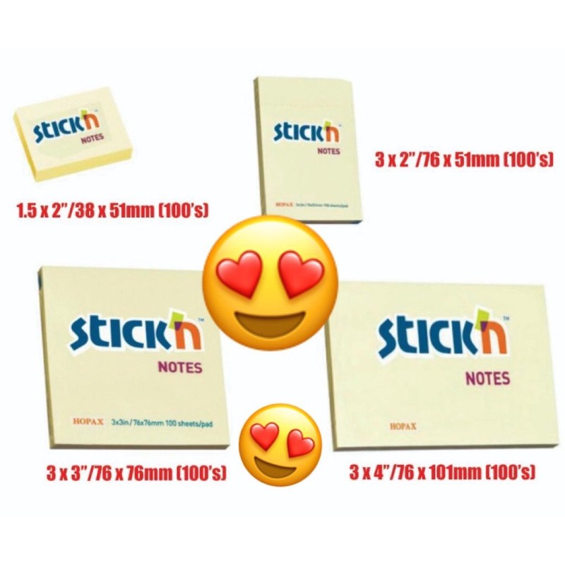 HOPAX Stick On Notes (1.5 x 2'' / 3 x 2'' / 3 x 3'' / 3 x 4'') 100sheet ...