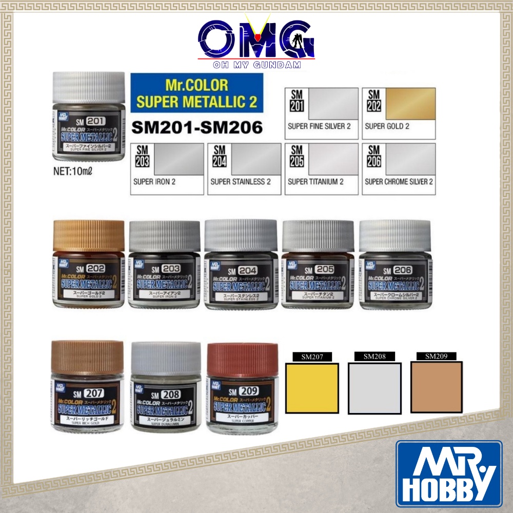 SM201-SM212 Paint Mr Color Super Metallic 2 Silver Gold Iron Stainless ...