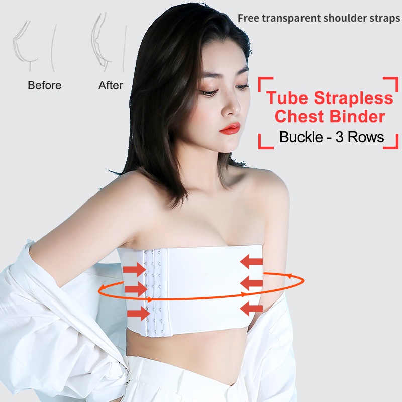 Buckle 3 Rows Super Bandage Tube Strapless Chest Binder S 6xl Flatten