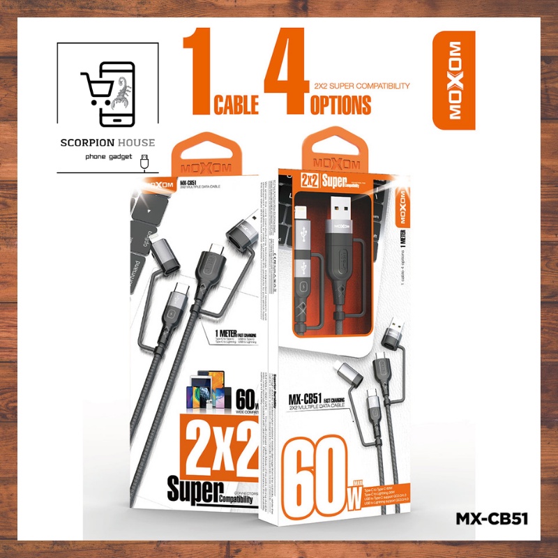 [GADGET SCORPION] MOXOM MX-CB51 60W 2x2 Super Compatibility 4 IN 1 Data ...