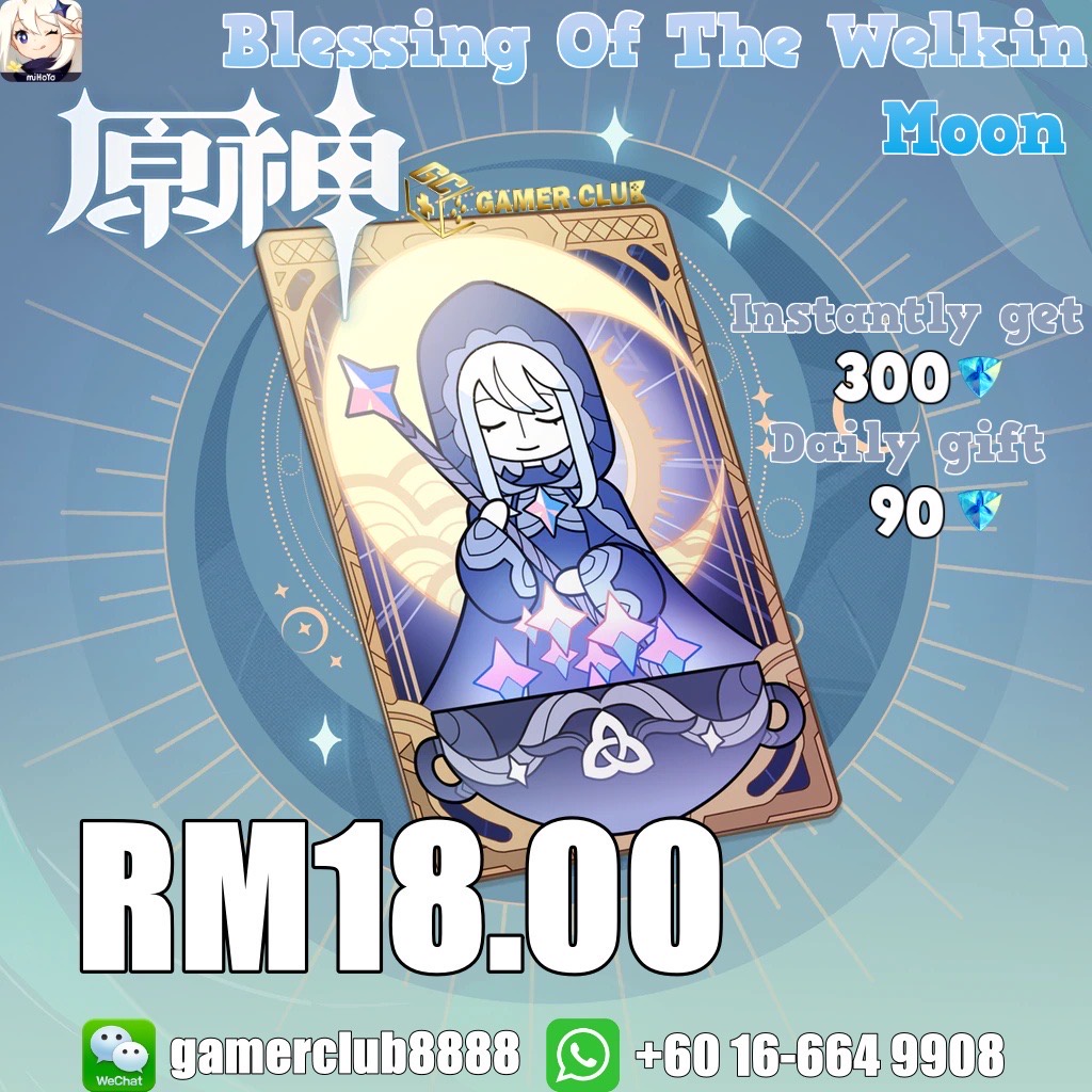 Genshin Imapact Blessing Of The Welkin Moon | 原神 空月祝福 月卡 (Only need Character ID& Server ...