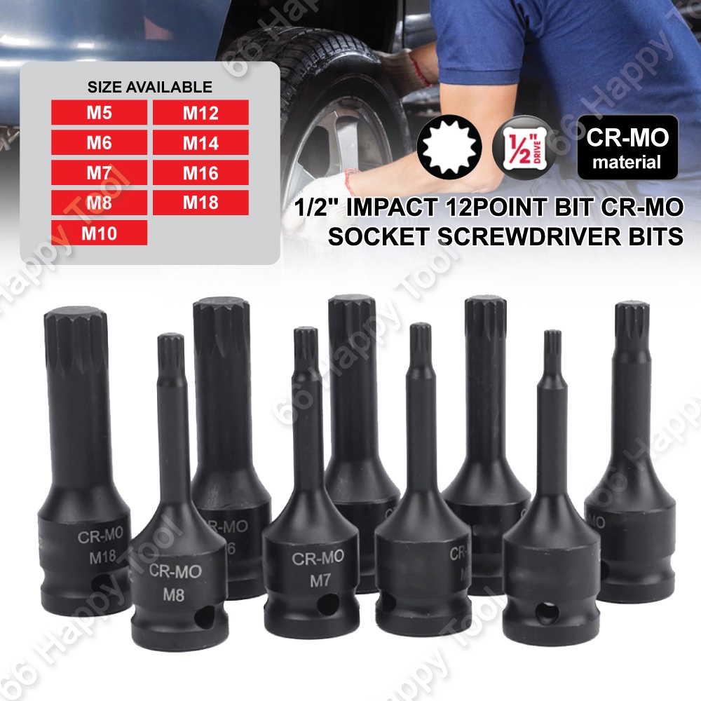 (1pc) 1/2" 12 Point CR-MO Steel Impact Bit Socket Screwdriver Bits 80mm ...