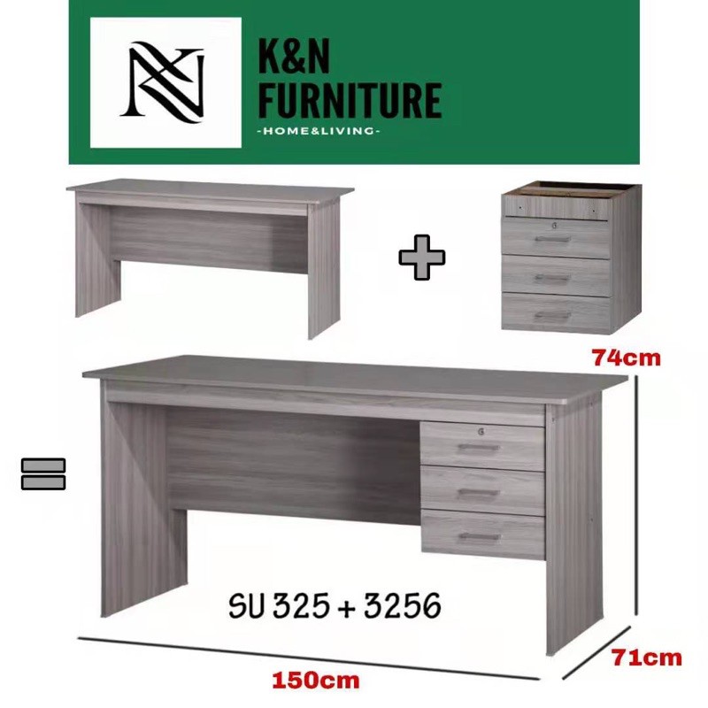 Premium Wooden Long Office Table & Drawer/ Meja Office/ Study Table ...