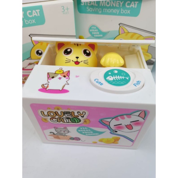 Cute Cat Dog Stealing Coin Box Piggy Bank Mini Stealing Coin Box ...